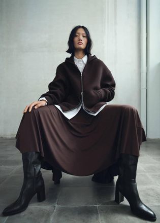 Mango Blockabsatz-Stiefel aus Leder schwarz - Damen - 35 - MANGO