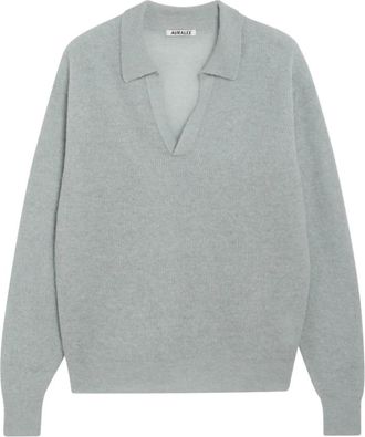 Auralee Polo Skipper en maille transparente en alpaga Baby Suri - Homme - Pulls - Vert - Taille: 2XL
