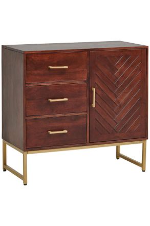 MID.YOU Mid.you Kommode, Gold, Walnuss, Metall, Mangoholz, Holz, 1 Fächer, 3 Schubladen, 85x80x40 cm, stehend, Schlafzimmer, Schlafzimmer Kommoden