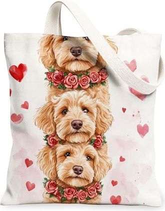 Generic Golden Doodle Sac fourre-tout en toile pour faire du shopping 33 x 38,1 cm, sac &agrave; bandouli&egrave;re amusant et r&eacute;utilisable pour femme, peinture danimaux do