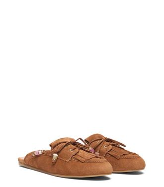 Stuart Weitzman Suede Tassel Mule - Camel