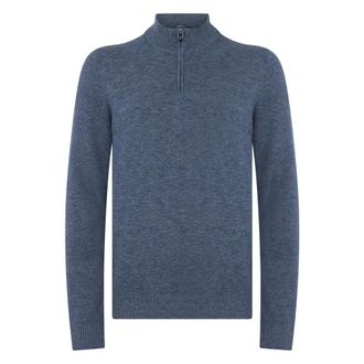 Fedeli Homme, Pulls, Bleu, Taille: L Pull bleu fonc&eacute; &agrave; col montant &eacute;l&eacute;gant