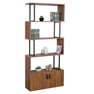 Mendler B&uuml;cherregal HWC-A27, Regal Standregal Raumteiler Wohnregal, Staufach mit T&uuml;r 183x80cm 3D-Struktur - Wildeiche-Optik