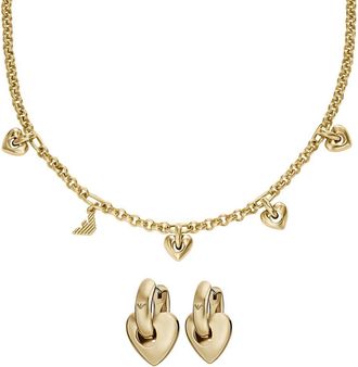 Emporio Armani Damen Goldfarbener Messing Halskette und Ohrringe, Set
