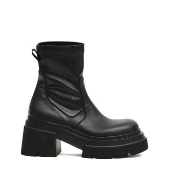 Elena Iachi Stiefel - Chunky Black Stretch Leather Ankle Boots With Rubb - Gr. 38,5 (EU) - in Schwarz - f&uuml;r Damen