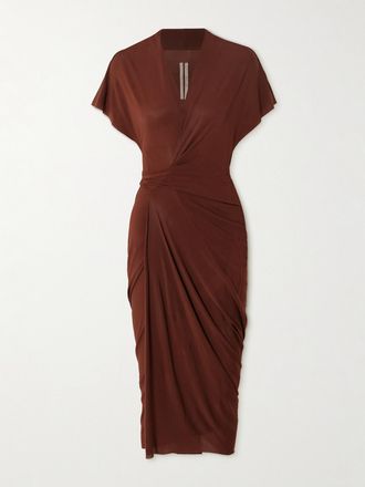 Rick Owens Asymmetrisches Midikleid Aus Jersey Mit Wickeleffekt Und Raffungen - Braun