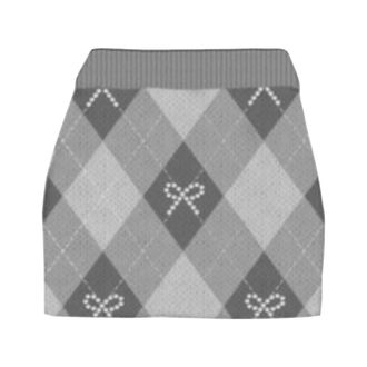 MC2 Saint Barth Karierte Wollminirock mit Strass-Schleifen - - Skirts - Damen - Grau - S