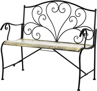 OUTSUNNY Banc de jardin 2 places style n&eacute;o-r&eacute;tro fer forg&eacute; lignes fusel&eacute;es m&eacute;tal noir dor&eacute; effet vieilli