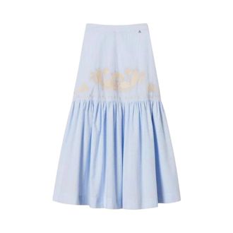 Twinset Femme, Jupes, Bleu, Taille: 42 FR Long Striped Skirt with Flounce and Embroidery
