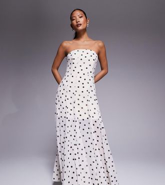 Forever New Tr&auml;gerloses Maxikleid mit Polka Dots-Wei&szlig;