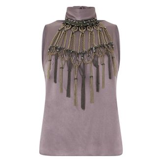 Alberta Ferretti Satin Top mit Metallic-Fransen - - Tops - Damen - Lila - M