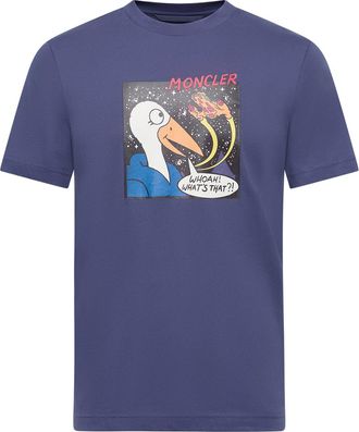 Moncler Moncler Space Monduck Cotton T-shirt, Men, Blue, Size: Xxl