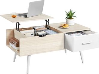 Yaheetech Couchtisch H&ouml;henverstellbar, Beistelltisch mit Stauraum & offene F&auml;cher, Wohnzimmertisch mit Geteilter Tischplatte, Lift-Top Kaffeetisch f&uuml;rs Wohnzimm