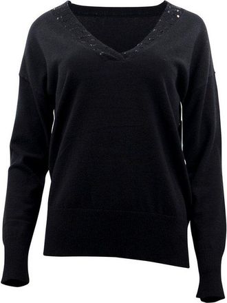 Passioni V-Ausschnitt-Pullover in schwarz mit Pailetten
