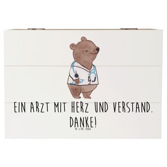Mr. & Mrs. Panda 22 x 15 cm Holzkiste Arzt mit Herz - Geschenk, Wertsch&auml;tzung Arzt, Dankesch&ouml;n, Arzt Danke, Geschenkbox, Verstand, L&auml;cheln, Truhe