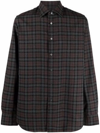 Xacus chemise en laine &agrave; motif tartan - Marron