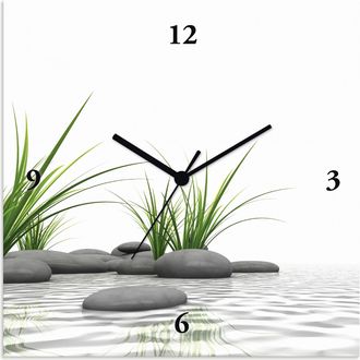 Artland Wanduhr ohne Tickgeräusche Alu Quarzuhr 30x30 cm Quadratisch Lautlos Natur Design Zen Spa Steine Asiatisch Modern T6CD