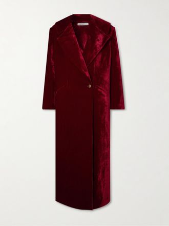 Abadia Petra Doppelreihiger Mantel Aus Samt In Knitteroptik Mit Popelinebes&auml;tzen - Rot