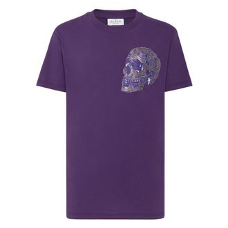 Philipp Plein Homme, Tops, Violet, Taille: 3XL T-Shirt Col Rond Paisley