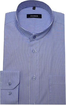 Huber Herren Stehkragen Hemd Langarm mit Streifen blau-Weiss L