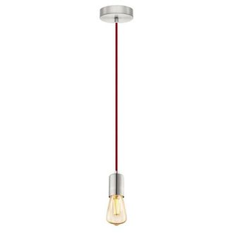 Eglo Suspension Yorth 1 Ampoule Suspension Cordon Vintage Industriel en Acier Nickel Mat C&acirc;ble Rouge Lampe de Salle &agrave; Manger Lampe de Salon Suspendue avec 