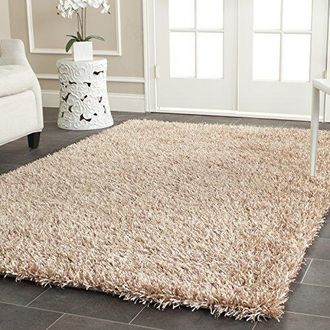 Safavieh Zottelig Teppich für Wohnzimmer, Esszimmer, Schlafzimmer - New Orleans Shag Collection, Hoher Flor, Beige und Beige, 152 X 244 cm