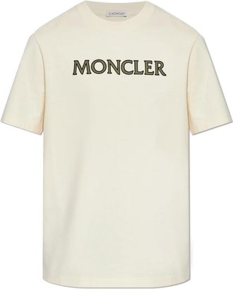 Moncler Homme, Tops, Beige, Taille: 3XL T-shirt avec logo brod&eacute;