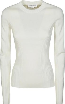Victoria Beckham Femme, Pulls, Blanc, Taille: 40 FR T Shirt Manica Lunga A Costine