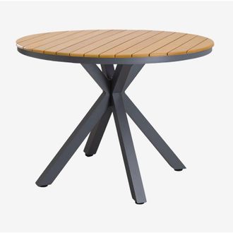 Sklum Sklum - Table de jardin ronde en aluminium et bois deucalyptus Archer Gris Graphite &Oslash;100 cm
