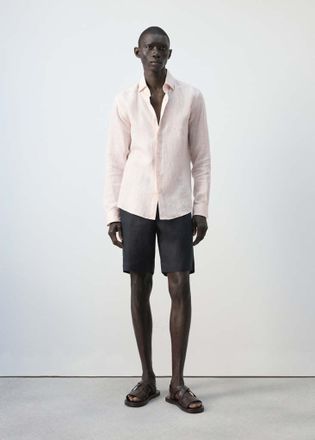 Mango Chemise slim-fit 100 % lin &agrave; rayures p&ecirc;che - Homme - XXL - MANGO MAN