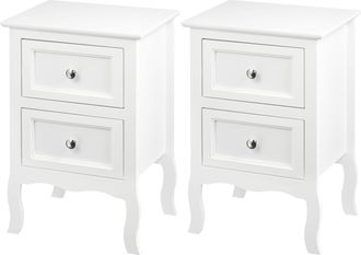 Woltu 2er Set Nachttisch Nachtschrank Nachtkommode mit 2 Schubladen Barock Kommode Beistelltisch für Schlafzimmer Wohnzimmer aus MDF Weiß TS119ws