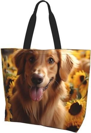 Generic Golden Retriever Tournesols Sac Cabas Imperm&eacute;able Sacs D&eacute;contract&eacute; Sac A Main Femme Pour Gym Travail Plage