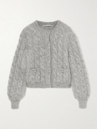 Alessandra Rich Cardigan Raccourci En Mailles Torsad&eacute;es &Agrave; Sequins - Gris