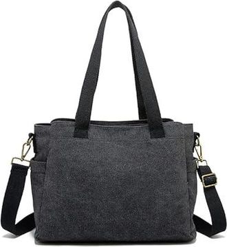 Generic Sac &agrave; main Hobo en toile pour femme - Sac de plage simple - Grand sac fourre-tout pour filles - Sac de courses pour voyage et usage quotidien, Noir, 2