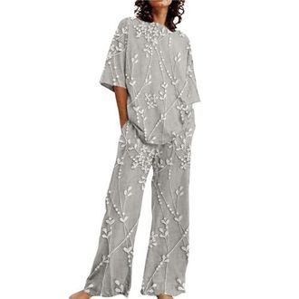 Generic Surv&ecirc;tement deux pi&egrave;ces en velours pour femme - Pantalon &agrave; jambes larges - Haut court &agrave; manches longues - Ensembles assortis - Tenues de voyage - Cara