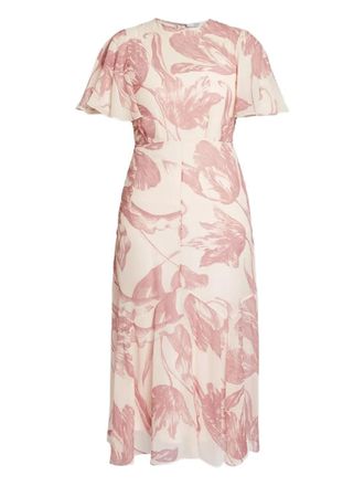 Erdem robe mi-longue &agrave; fleurs - Tons neutres