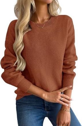 Zeagoo Pulls pour femmes UK &agrave; col rond pour automne hiver, pull d&eacute;contract&eacute; &agrave; manches longues &eacute;l&eacute;gant, chaud en maille &eacute;paisse, tailles S-XXL, Marron rouille