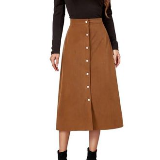 Generic Jupe-short longue pour femme - Jupe longue en velours c&ocirc;tel&eacute; - Jupe unie &eacute;lastique - Taille haute - Coupe d&eacute;contract&eacute;e - Style d&eacute;contract&eacute; - Tendance 