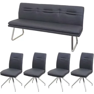 Hhg Esszimmer-Set HHG 922, Sitzgruppe Esszimmergruppe Esszimmergarnitur, Stoff/Textil Edelstahl geb&uuml;rstet dunkelgrau 180cm