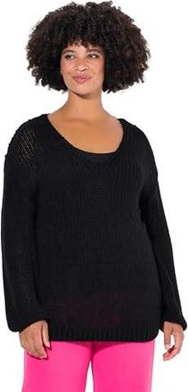 Angel Of Style Femme Grandes Tailles Pull Oversize, col en V et Manches Ballon Noir 54 830216100-52