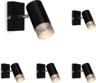 Briloner Leselampe, Wandleuchte Innen, Lampe, Lampenschirm Gitter, Wandlampe Innen, Schwenkbar, Wohnzimmerlampe, Schwarz-Chrom (Packung mit 5)