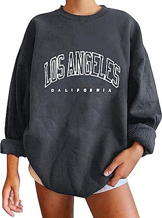 Generic Los Angeles California Pull en molleton pour femme - Style vintage - Coupe décontractée - Haut surdimensionné - Col rond Los Angeles - Coupe ample - C