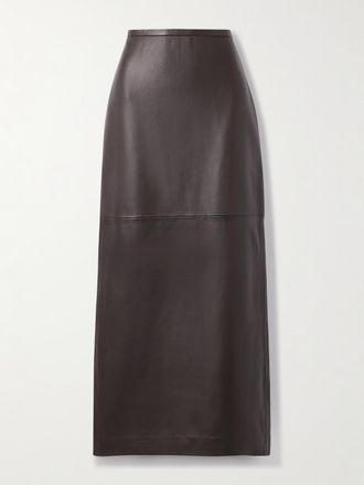 Co Paneled Leather Maxi Skirt - Brown