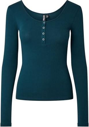 Pieces Pckitte Ls Top Noos Bc Femme T-shirt &agrave; manches longues, Reflecting Pond, XL