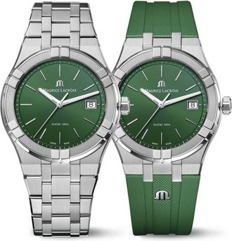 Maurice Lacroix Aikon Quartz Date 40mm, Gr&uuml;n, inklusive Ersatzband Herrenuhr AI1108-SS00F-630-D