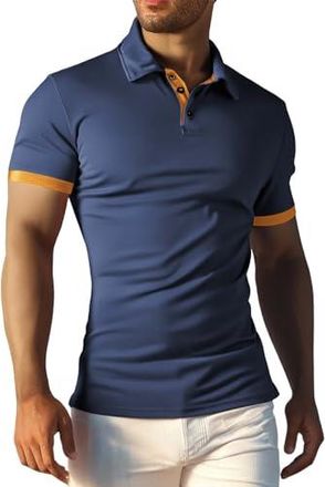Generic Polo &agrave; manches courtes pour homme - Respirant - Polo de golf pour homme - T-shirt d&eacute;t&eacute; - Basique - Coupe ajust&eacute;e - Avec poche de poitrine - Polo uni -