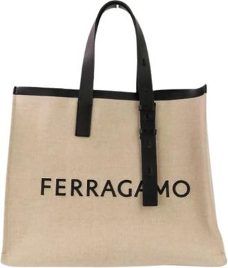 Ferragamo Sac cabas Pre-owned en toile avec logo - Homme - Pre-owned - Beige - Taille: ONE Size