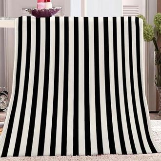 Generic Plaid Polaire, Couverture et Plaid Canapé Grande Taille en Flanelle Douce et Chaude Rayures Verticales Noires Et Blanches Géométriques Noir Et Blanc C