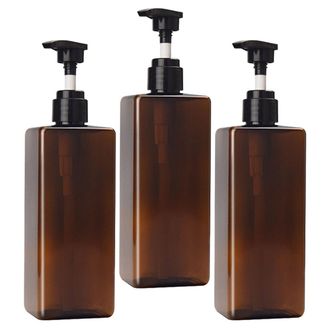 Angoily 3 St&uuml;ck Shampoo Spender Flasche 500 ml PET Braun Transparent mit Pumpe Auslaufsicher Tragbar f&uuml;r Bad und Reise