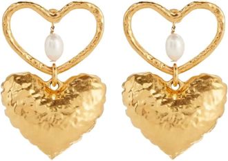 Nina Ricci Femme, Accessoires, Jaune, Taille: ONE Size Double Heart Brass Earrings